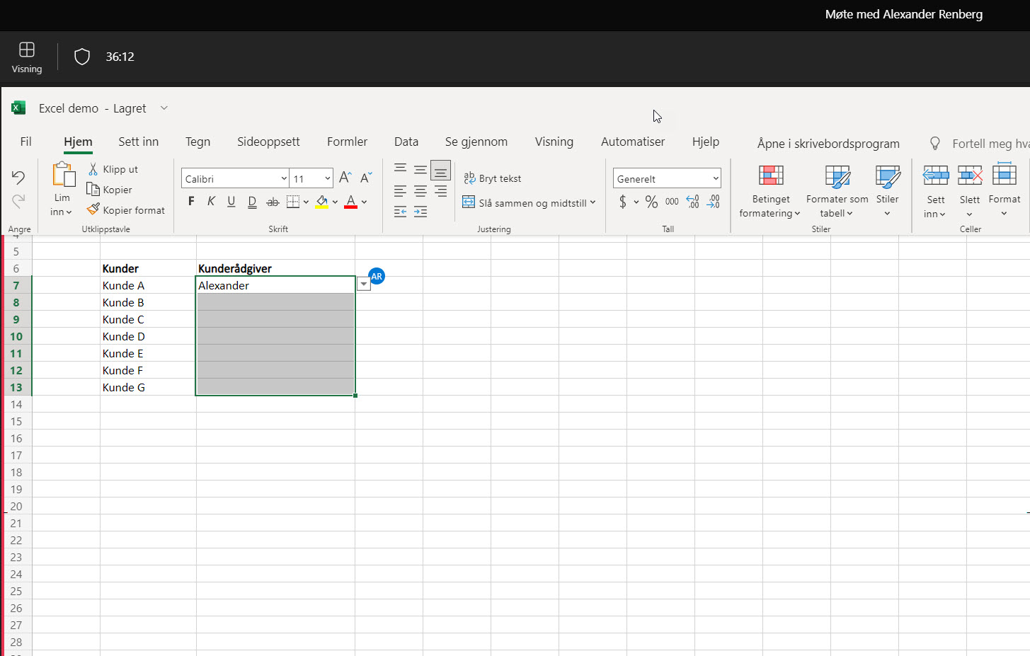 Hvordan bruke Excel Live i Teams